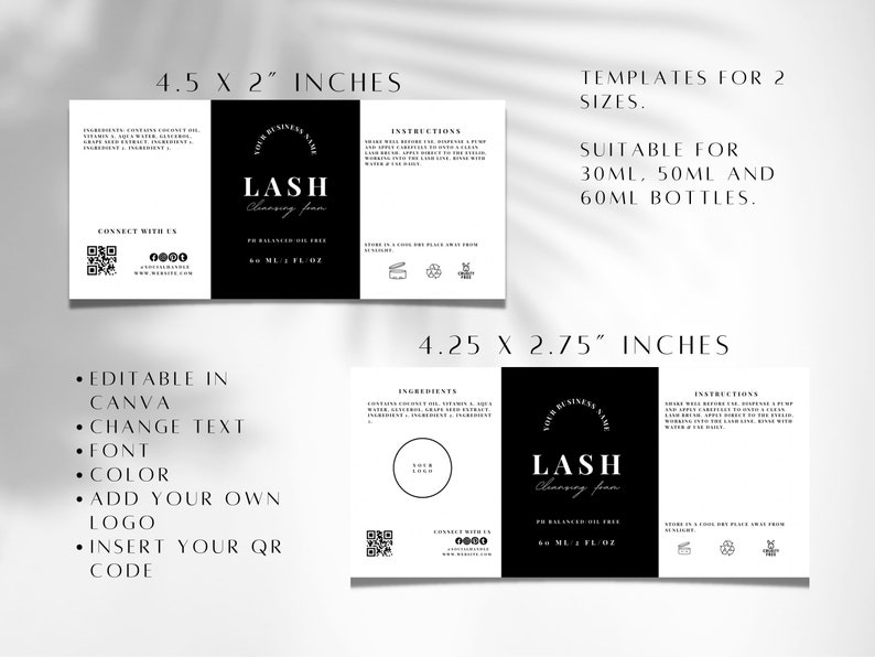 DIY Lash Shampoo Label Template: Editable Wrapper Sticker (digital ...