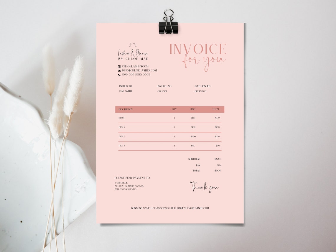Pink Minimalist Invoice Template: Lash Tech, Makeup Artist (canva ...