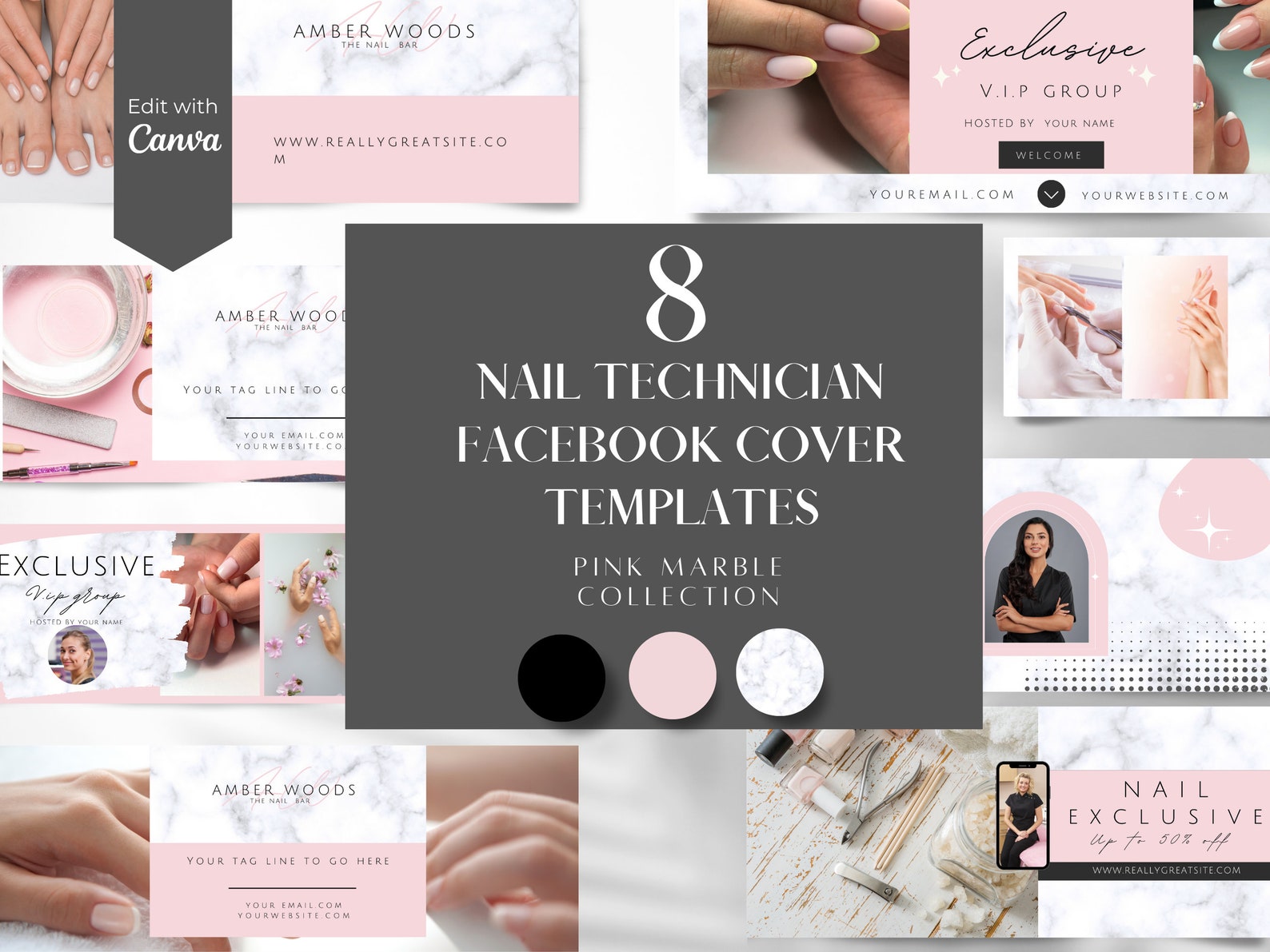 Pink Nail Tech Facebook Banner Templates: Editable Salon Covers ...
