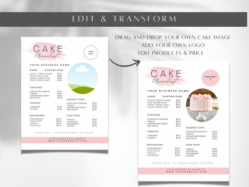 Cake Price List Bakery Menu Template Bakery Price List Cake - Etsy