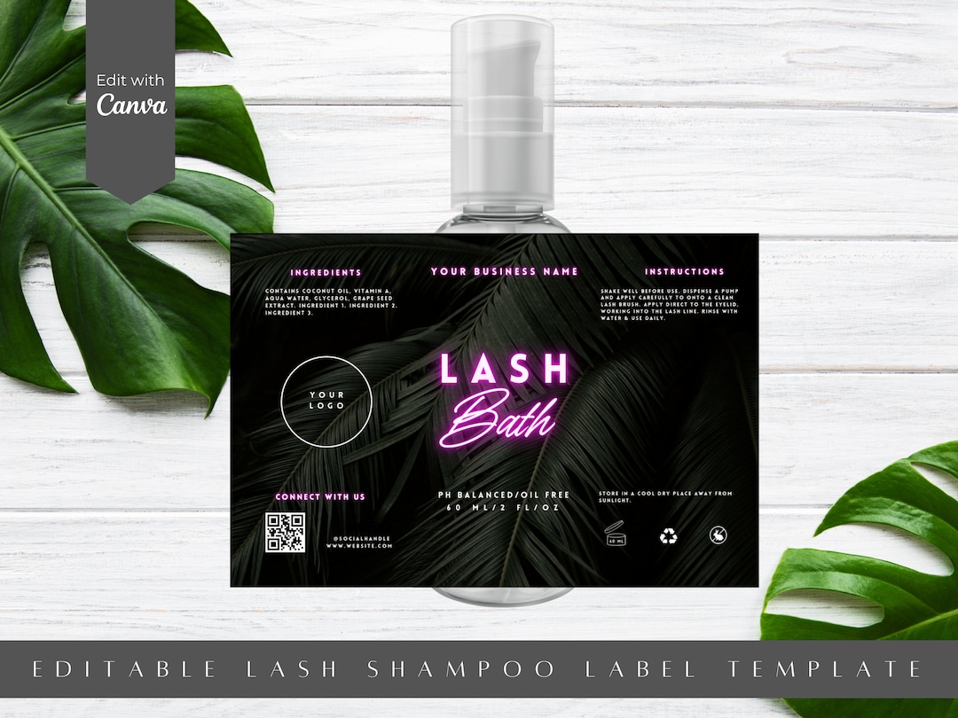 DIY Lash Shampoo Template, Tropical Neon, Lash Bath Label, Eye Lash ...