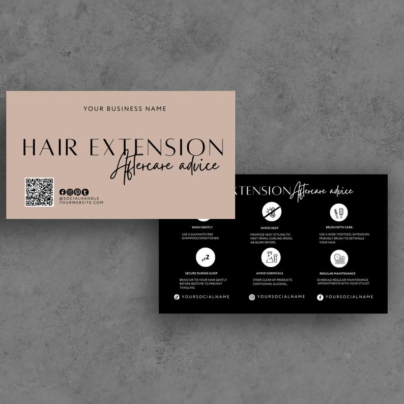 Hair Extension Aftercare Card Template: Business Advice (digital ...