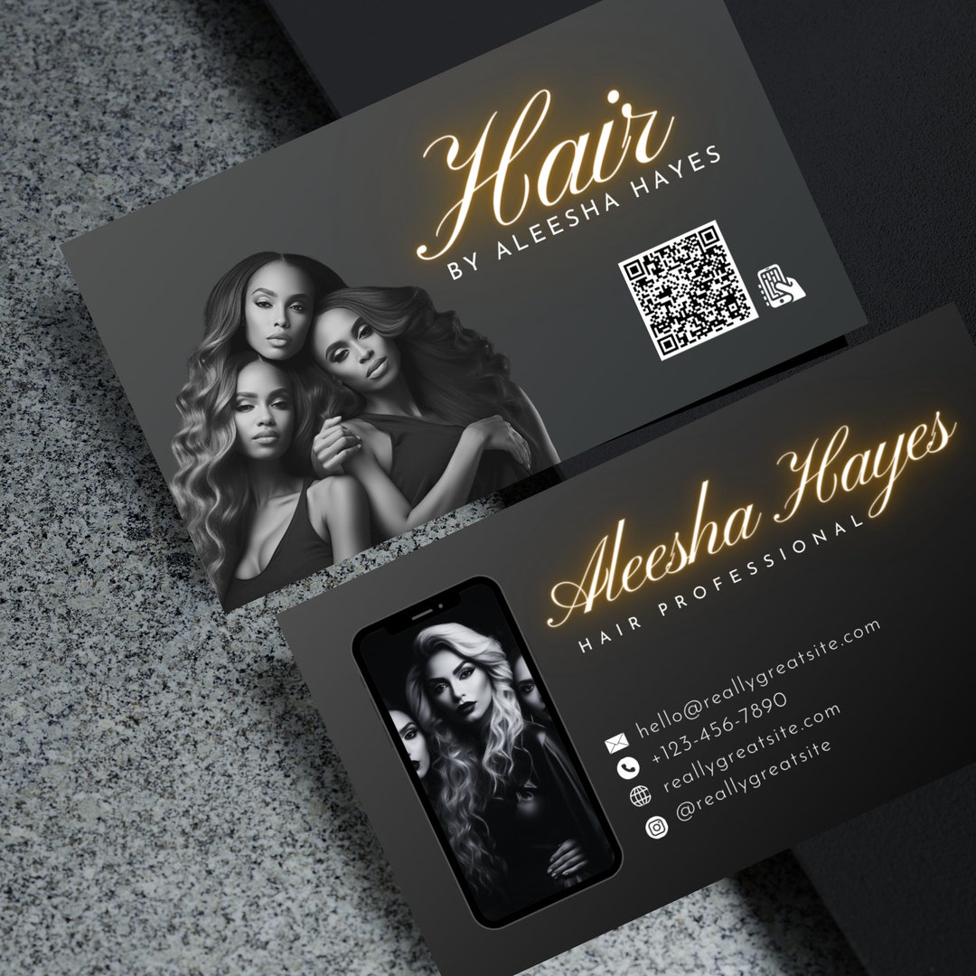 Hair Business Cards Qr Code, Hair Salon,hair Business Card, Black Gold ...