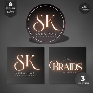 Hair Braider Logo, Logo Branding, 3 Logo Templates, Canva Diy Logo ...