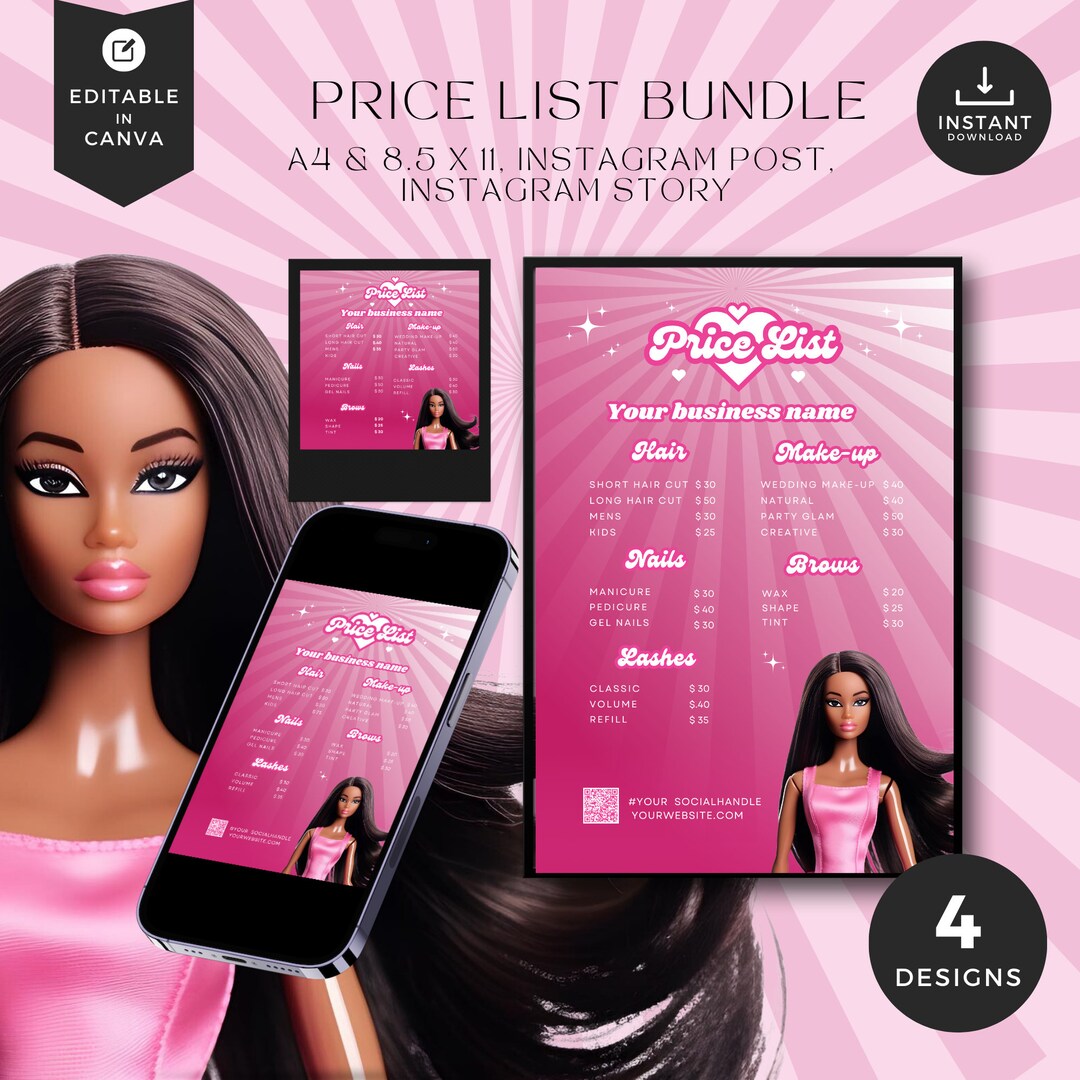 Price List Custom,black Doll Pink Retro Pricelist, Digital, Retro ...