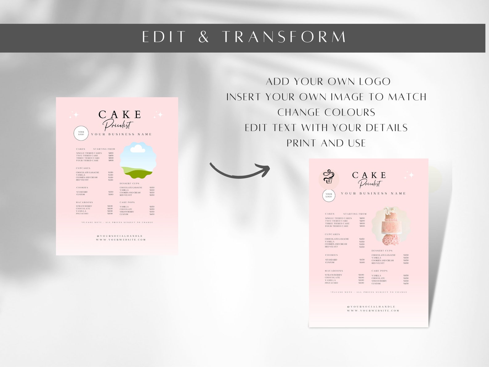 Cake Price List Minimal Price List Bakery Menu Template - Etsy