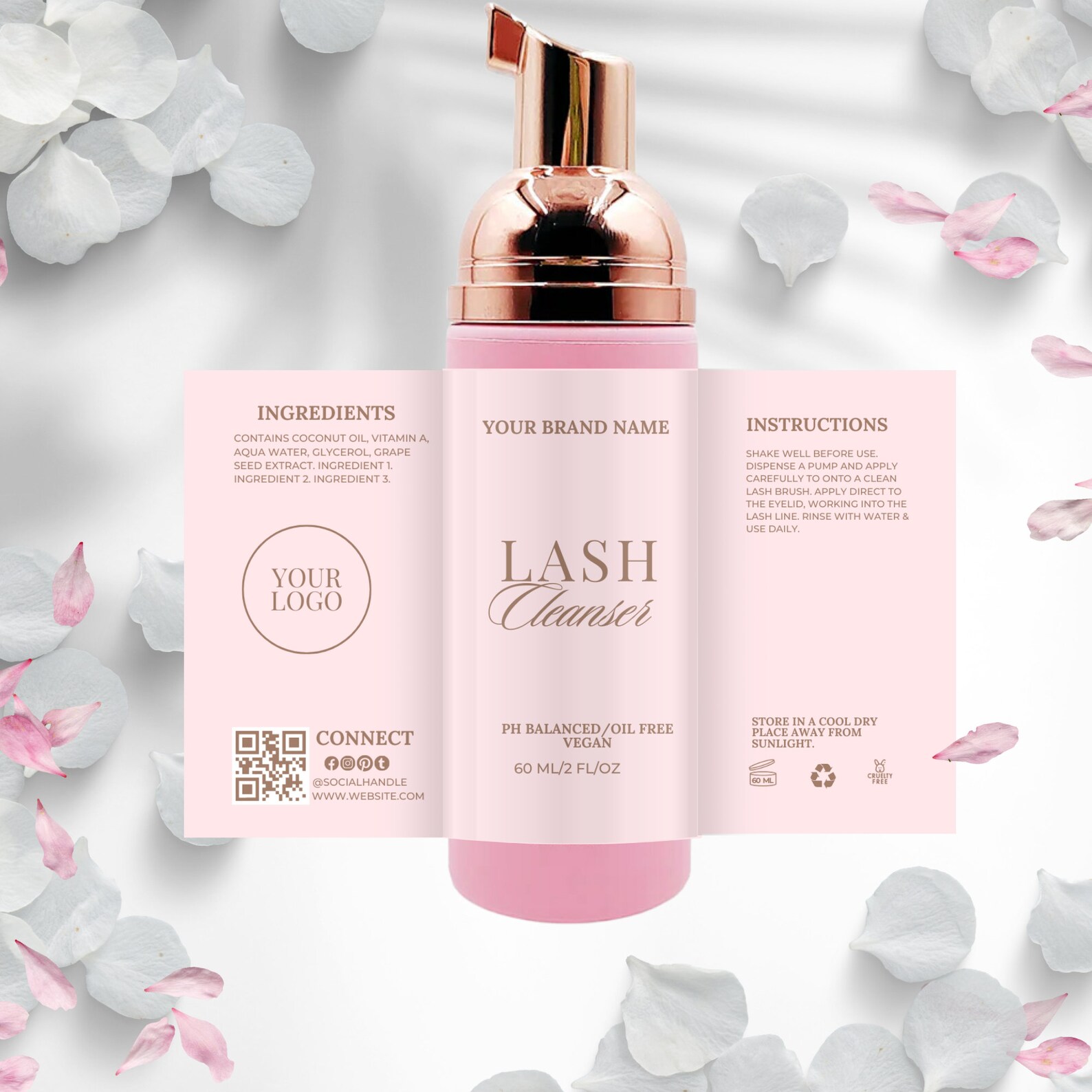 Lash Shampoo Label Template: Pink Gold Design (digital Label) - Etsy