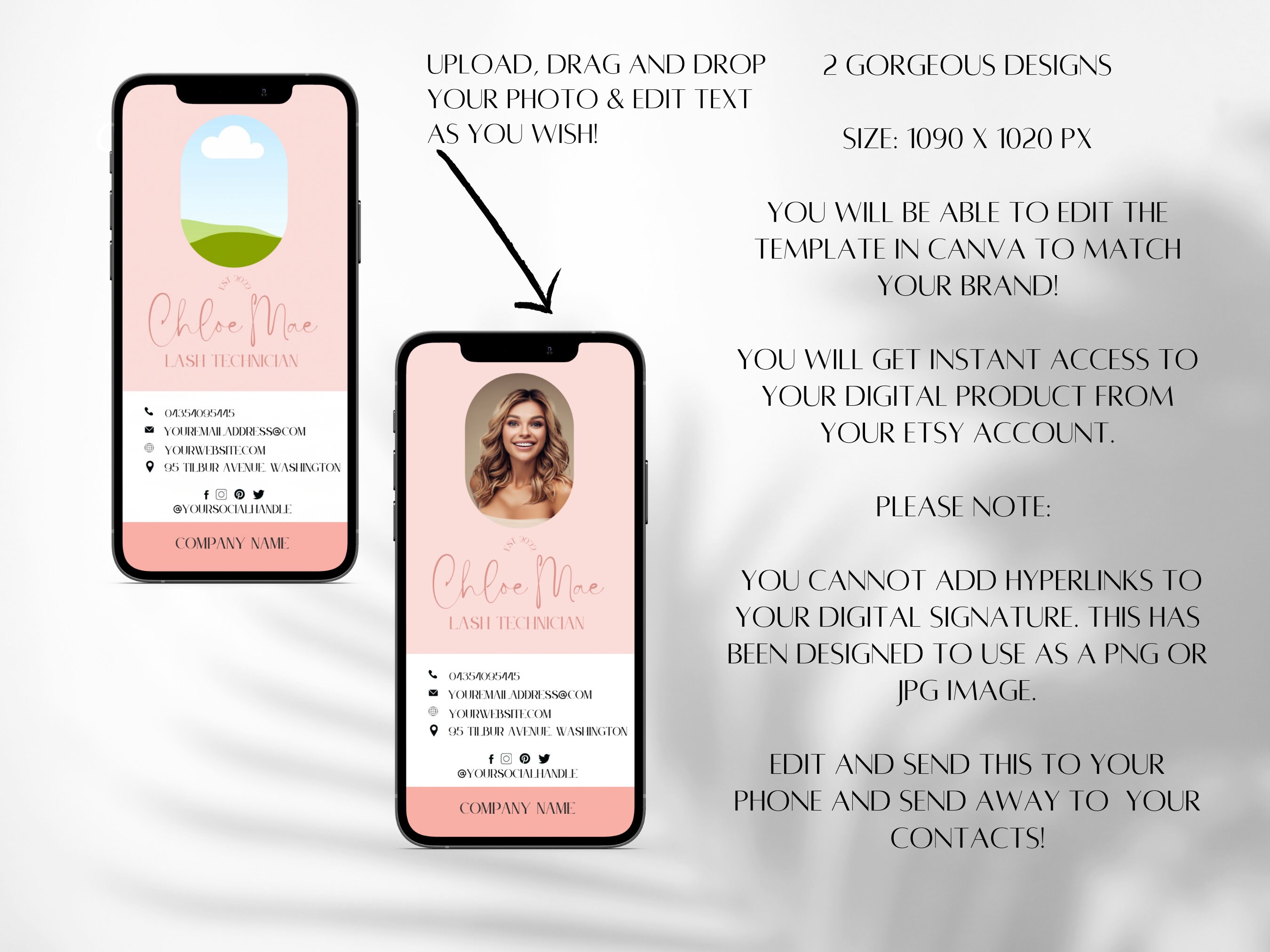 Editable Pink Digital Business Card Bundle for Lash Techsnail - Etsy ...