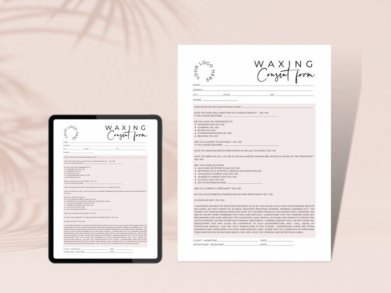 Editable Waxing Consent Form Template: Esthetician Forms Bundle (canva ...