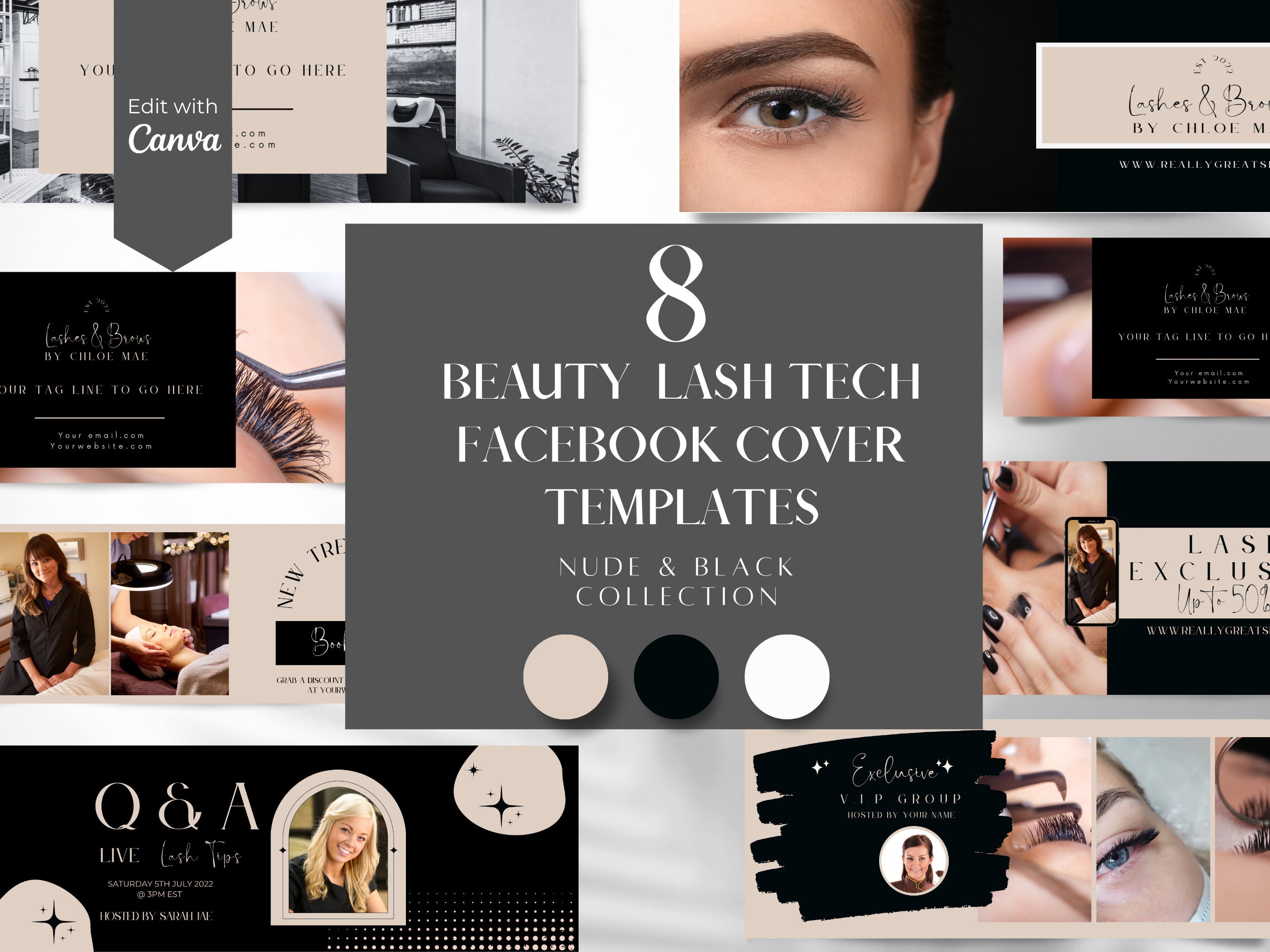 Set of 8 Facebook Cover Template for Lash Techs Beautician - Etsy Australia