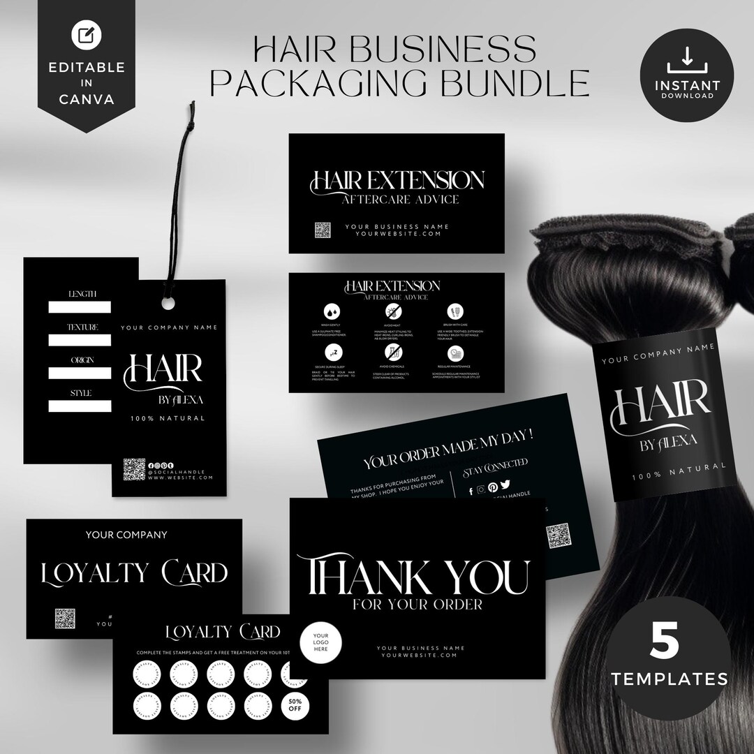Hair Business Packaging Bundle: DIY Branding Kit (canva Template) - Etsy