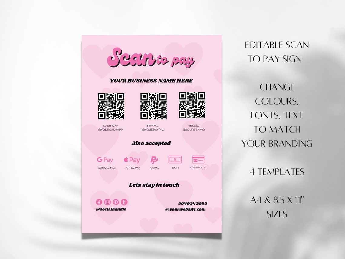Pink Retro Scan to Pay Template Scan to Pay Template Scan to - Etsy