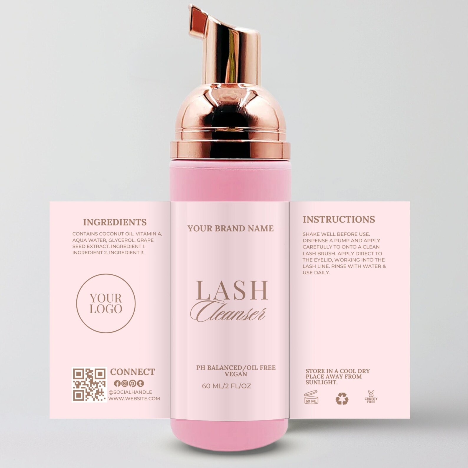 Lash Shampoo Label Template: Pink Gold Design (digital Label) - Etsy