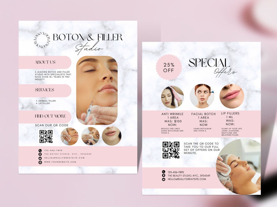 Botox Flyer, Derma Filler Flyer, Pink and Marble Theme, for ...