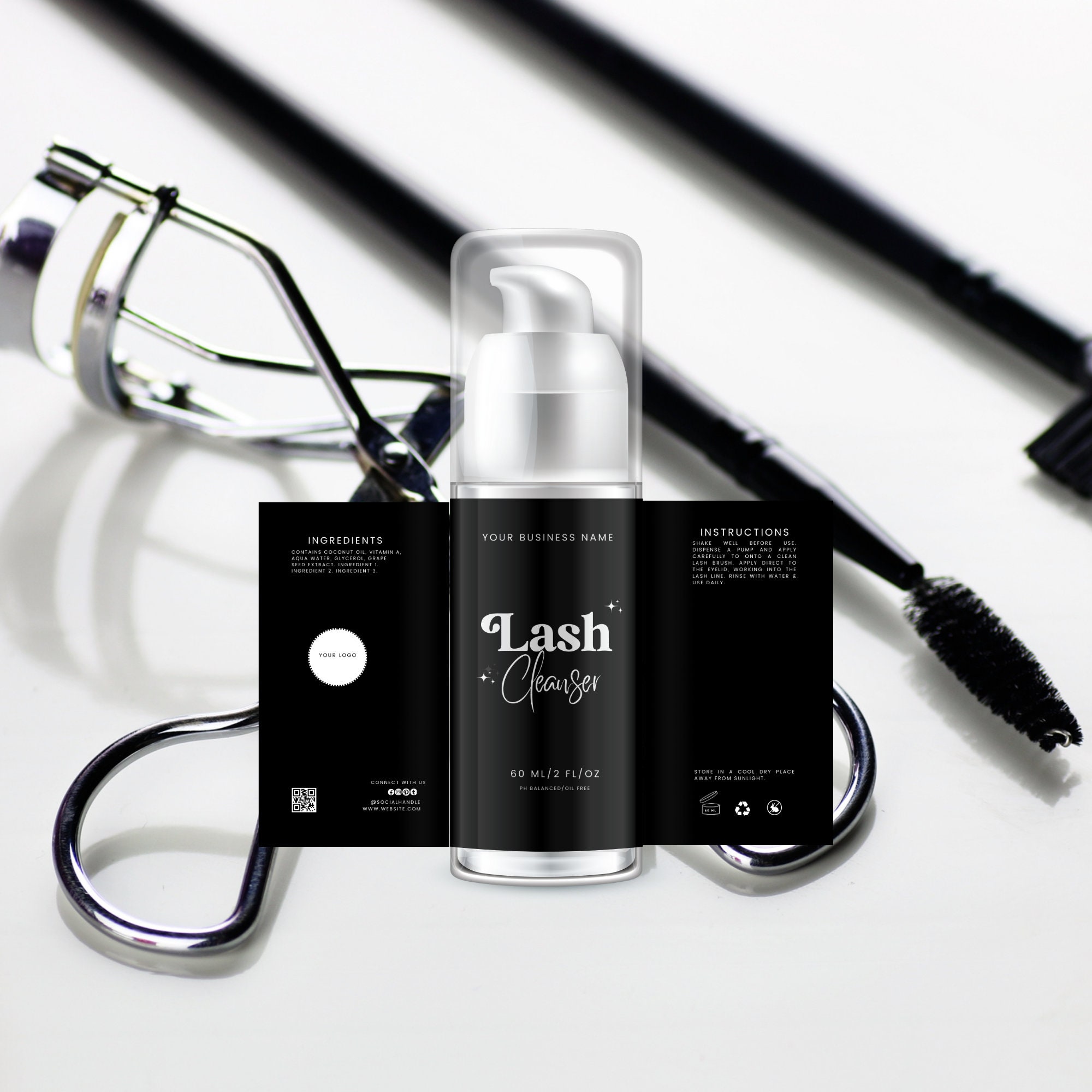 Lash Shampoo Label Template: Black & White Wrapper Sticker (digital ...