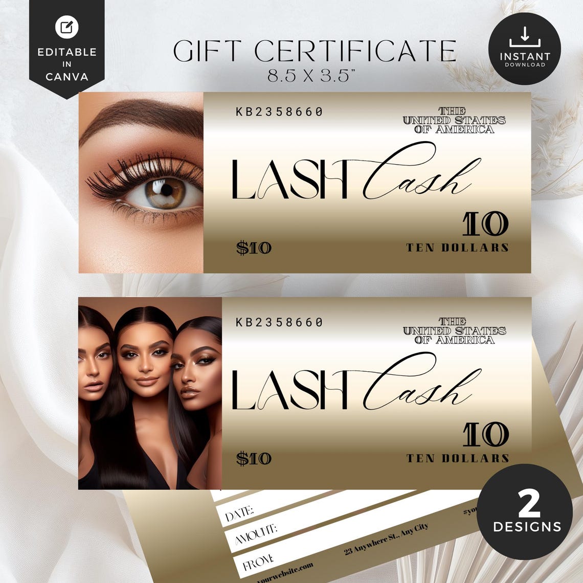 Lash Cash Gift Certificate Template, Beauty Salon Voucher (canva, 8.5x3 ...