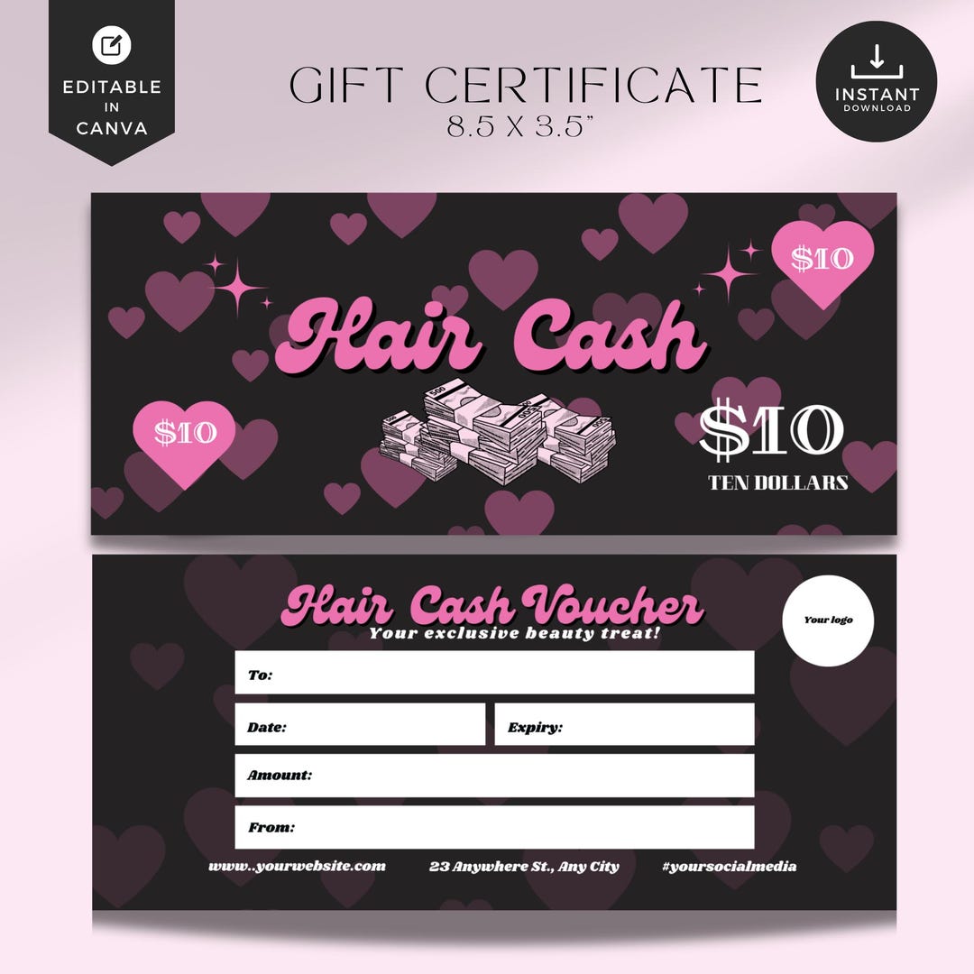 Hair Gift Certificate,canva Template,editable Hair Cash Beauty Voucher ...