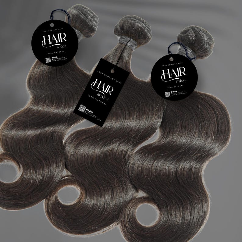 Hair Extension Tag Template: Black & White Circle Swing Tag (digital ...