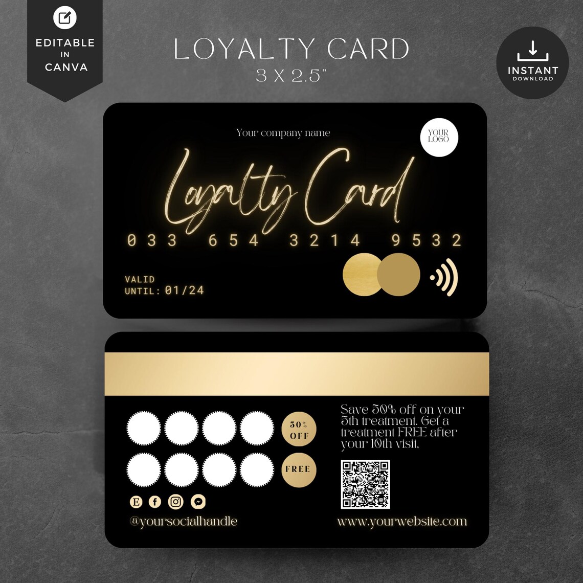 Gold Neon Loyalty Card Template: Beauty & Lash Business (canva Editable ...