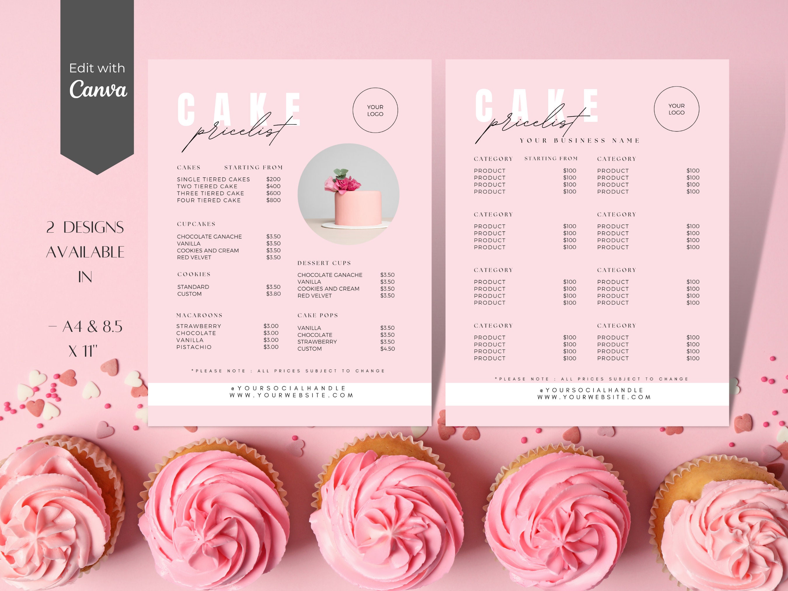 Canva Price List Bakery Cake Price List Pink Price List - Etsy UK