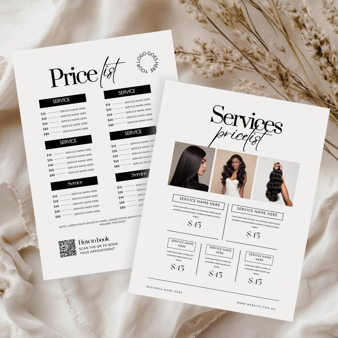 Hair Salon Price List Template, Editable Neutral Design (canva) - Etsy