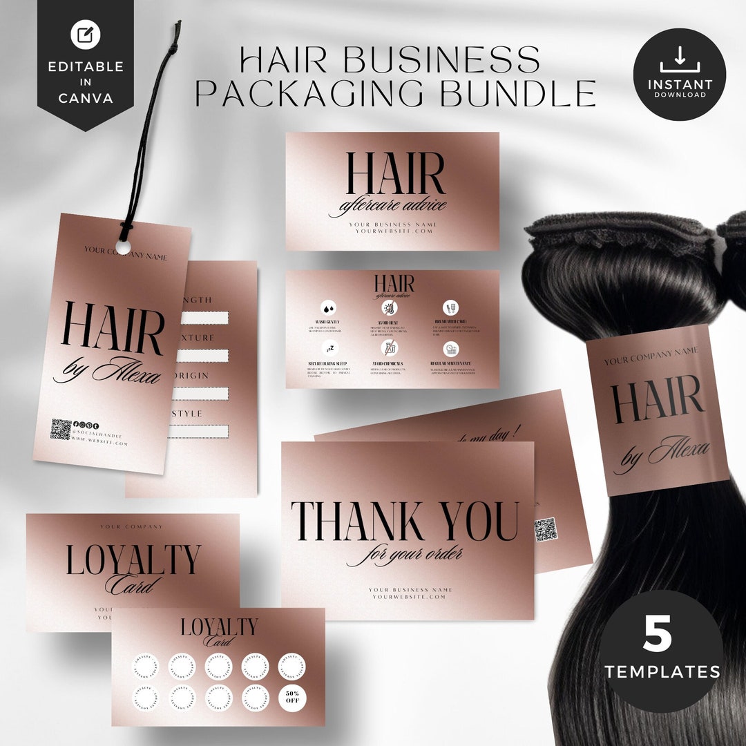 DIY Hair Bundle Tag Template,thank You Card,hair Extension Business ...