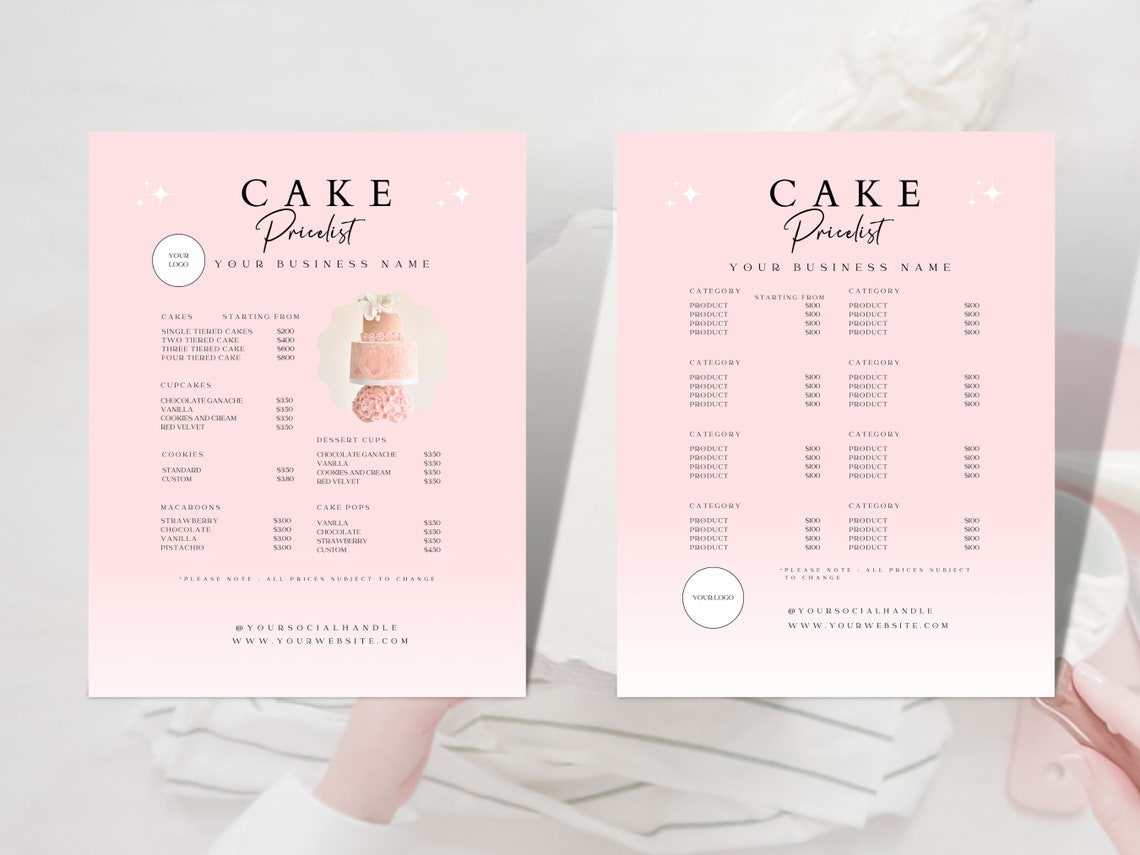 Cake Price List Minimal Price List Bakery Menu Template - Etsy