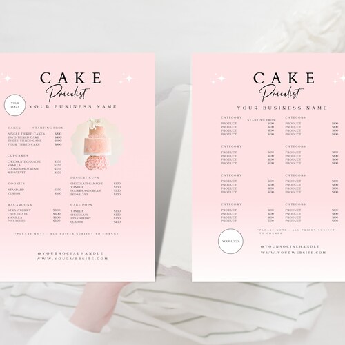 Bakery Sweet Cake Price List Template Editable Menu Coffee - Etsy
