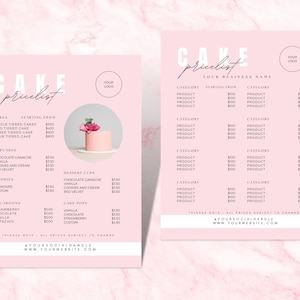 Bakery Cake Price List Template: Pink Editable Canva Design (a4/8.5x11 ...