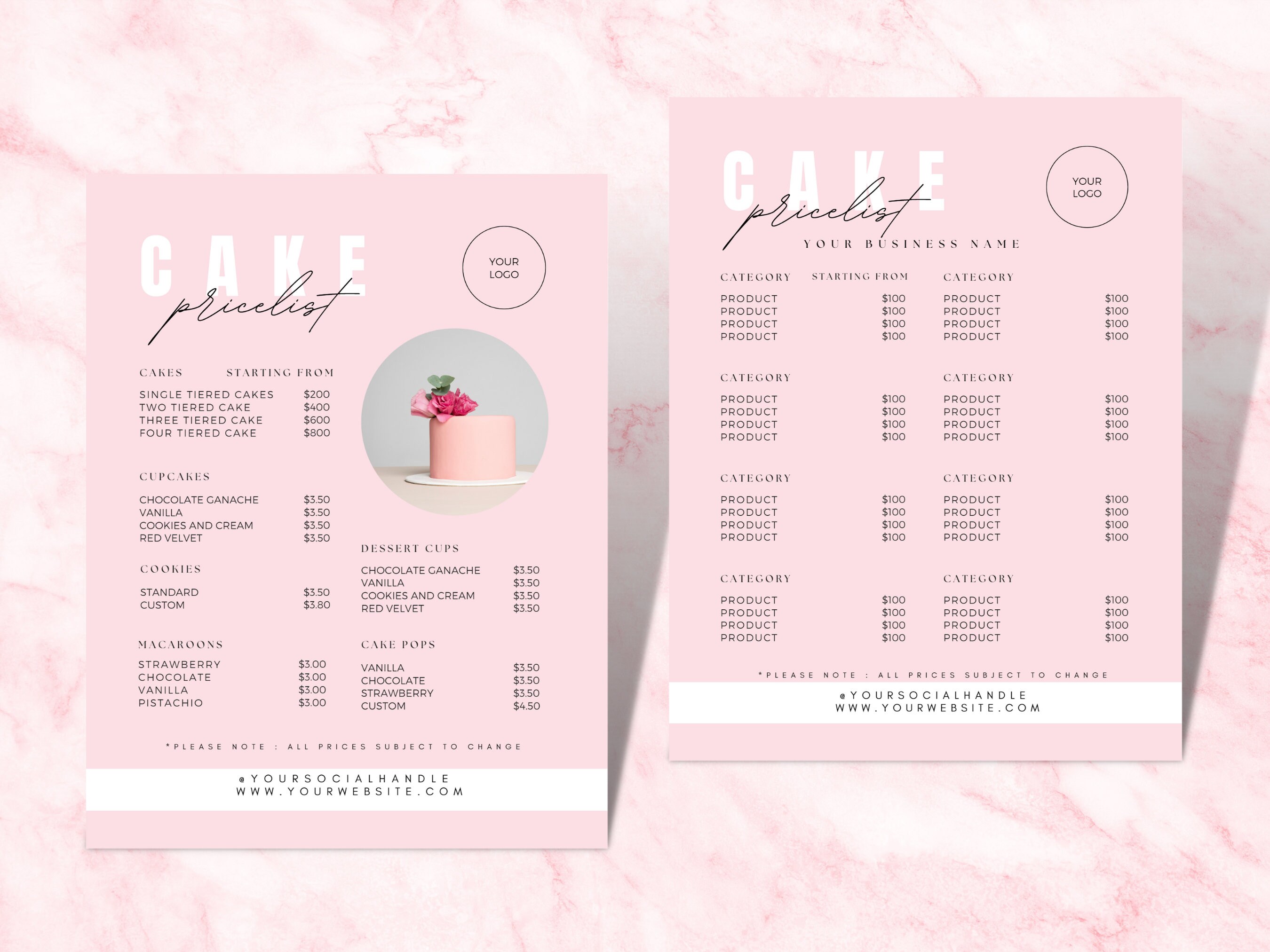 Bakery Cake Price List Template: Pink Editable Canva Design (a4/8.5x11 ...