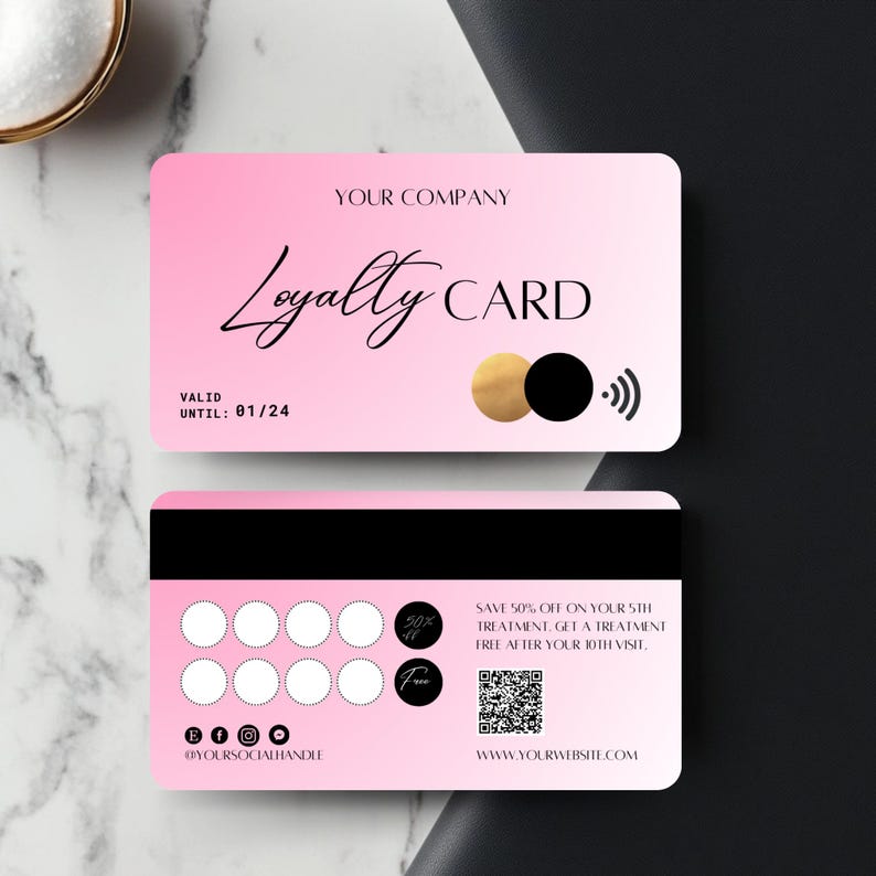 Pink Loyalty Card Template: Beauty Salon, Nail, Hair (DIY Canva) - Etsy