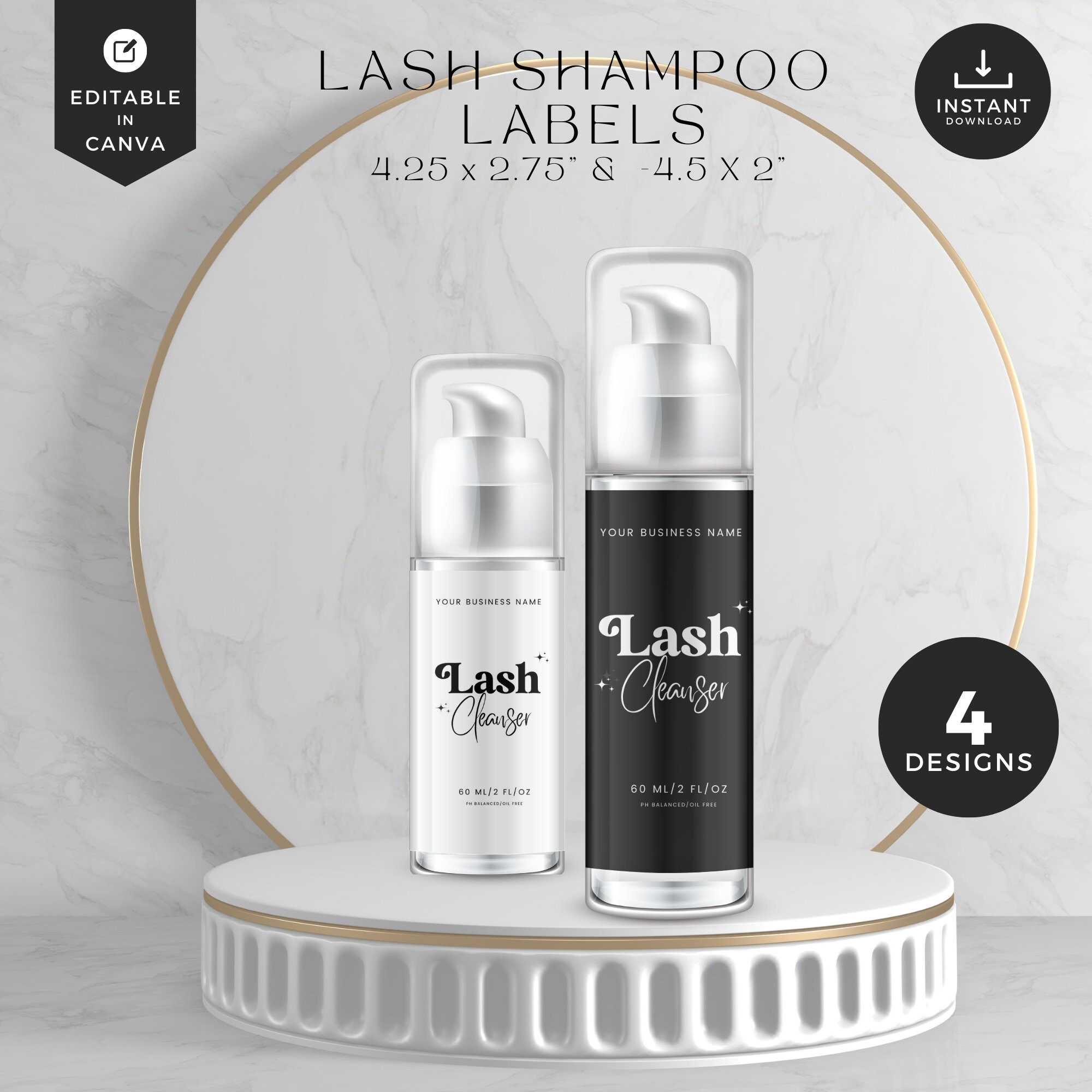Lash Shampoo Label Template: Black & White Wrapper Sticker (digital ...