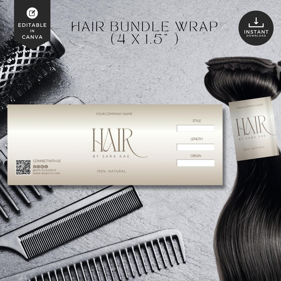 DIY Hair Bundle Tag Template,hair Wrap,gold,hair Extension Business ...