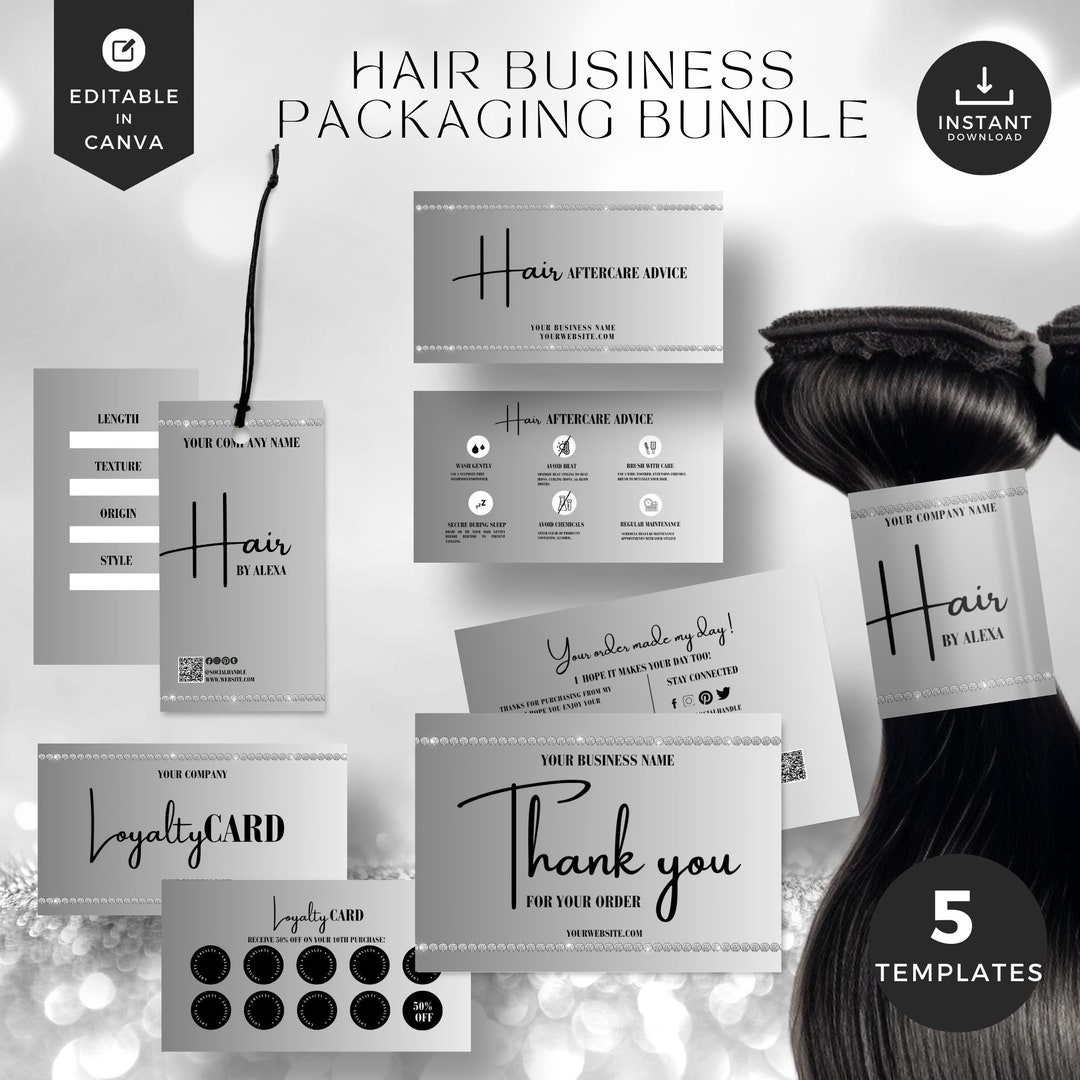 DIY Hair Bundle Tag Template,thank You Card,hair Extension Business ...