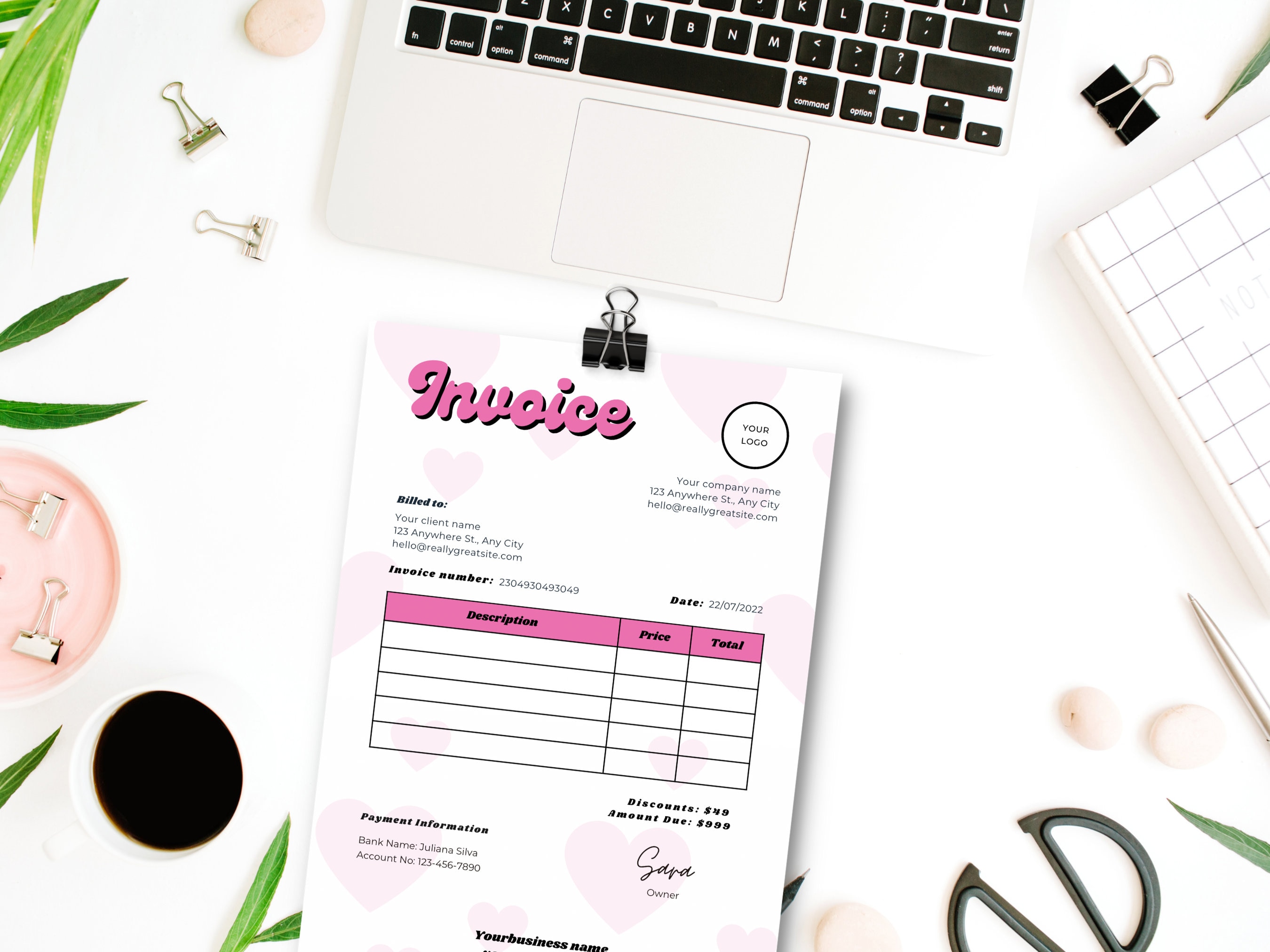 Pink Retro Invoice Template: Beauty Salon Business Receipt (digital ...