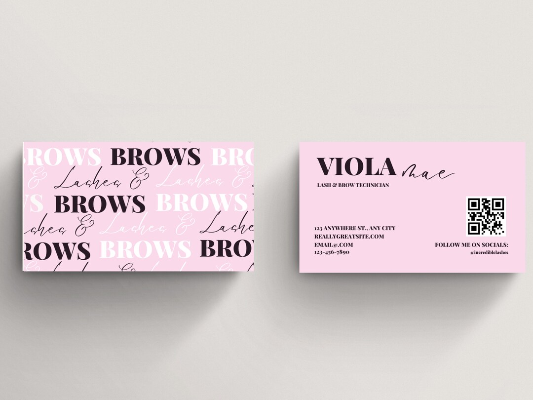Pink Lash & Brow Business Card Template With QR Code (digital Download ...