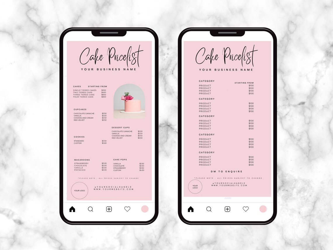 Cake Price List Bakery Menu Template Bakery Price List Cake - Etsy