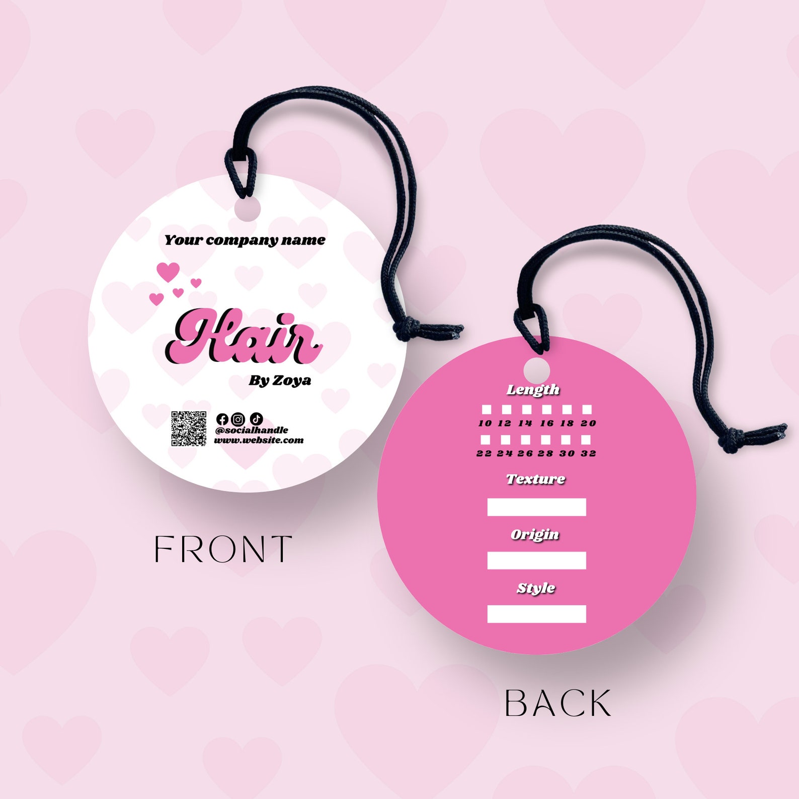 Pink Retro Hair Tag Template: DIY Hair Extension Packaging (canva) - Etsy