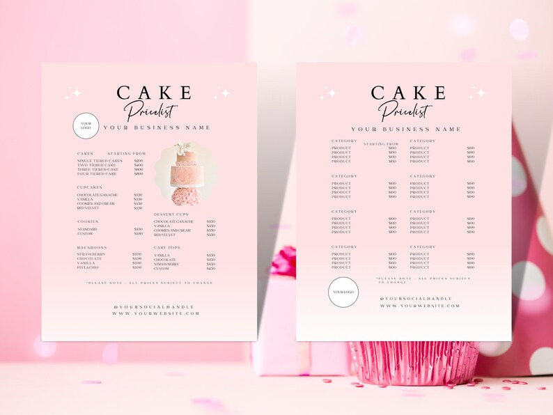 Cake Price List Minimal Price List Bakery Menu Template - Etsy