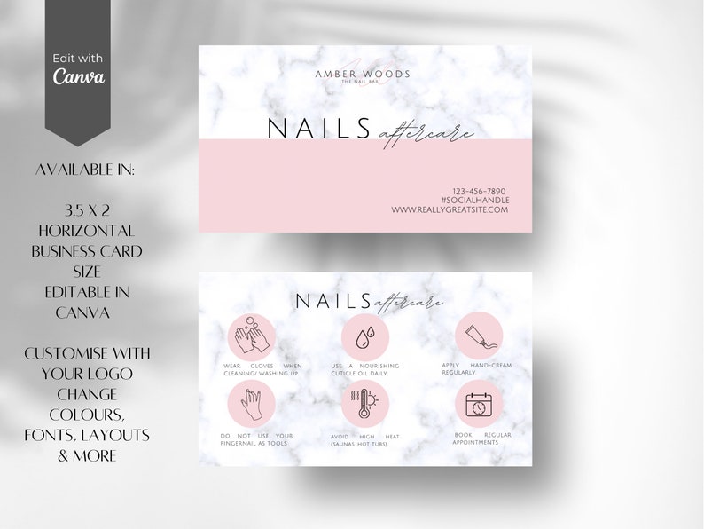 Nail Care Card Template Nail Salon Card for Nail Tech Nails - Etsy