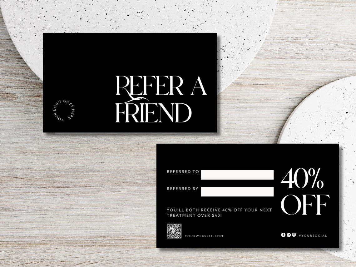Editable Referral Card Template: Minimalist Black & White Rewards ...