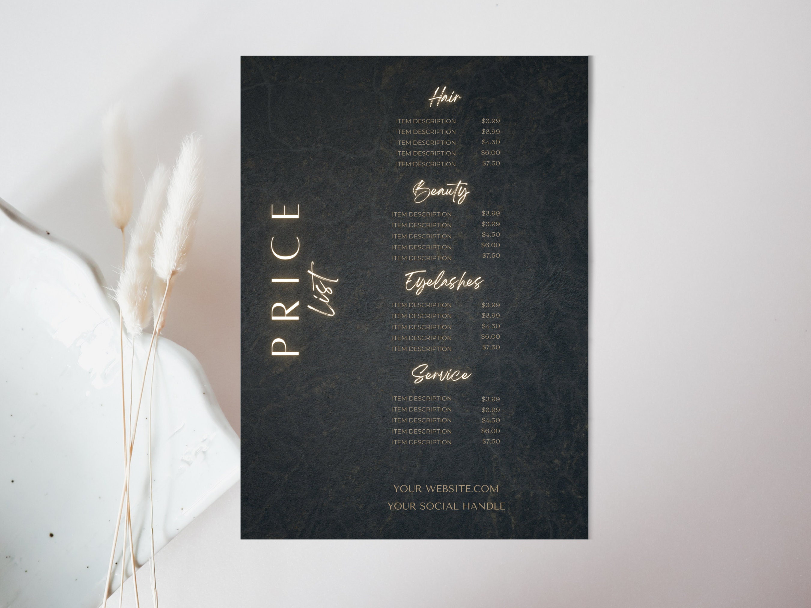 Black and Gold Neon Price List Template: Editable Canva Design (digital ...