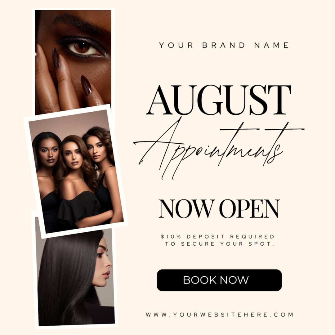 August Booking Flyer Template, Luxury Editable Instagram Promo (digital ...