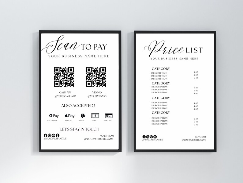 Scan to Pay Sign Price List Template QR Code Sign Printable - Etsy
