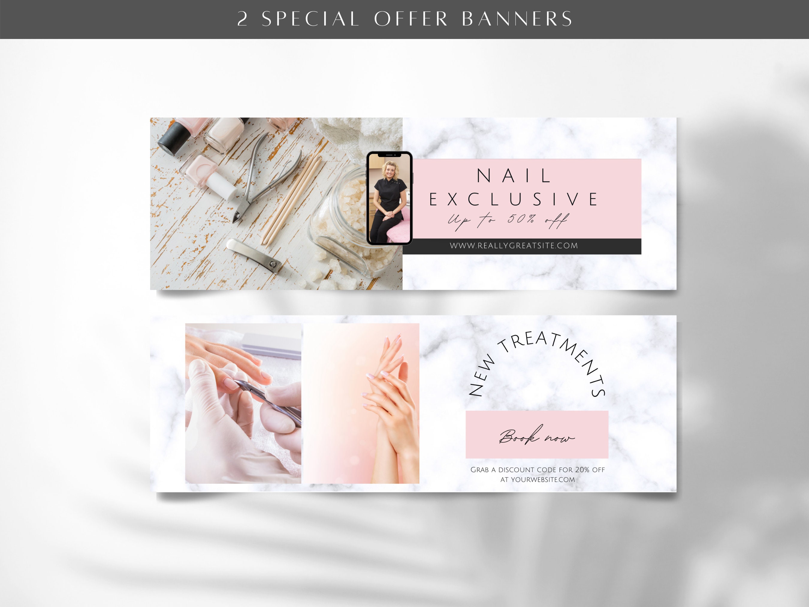 Pink Nail Tech Facebook Banner Templates: Editable Salon Covers ...