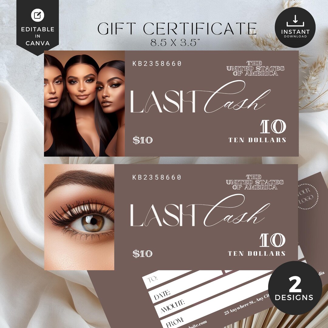 Lash Cash Gift Certificate Canva Template: Beauty Voucher (digital ...