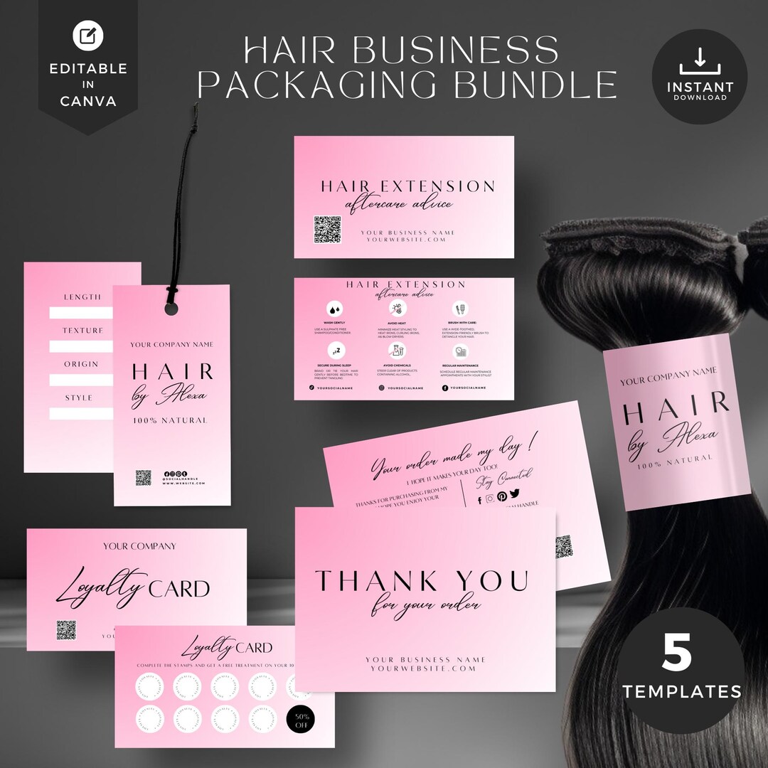 DIY Hair Bundle Tag Template,thank You Card,hair Extension Business ...