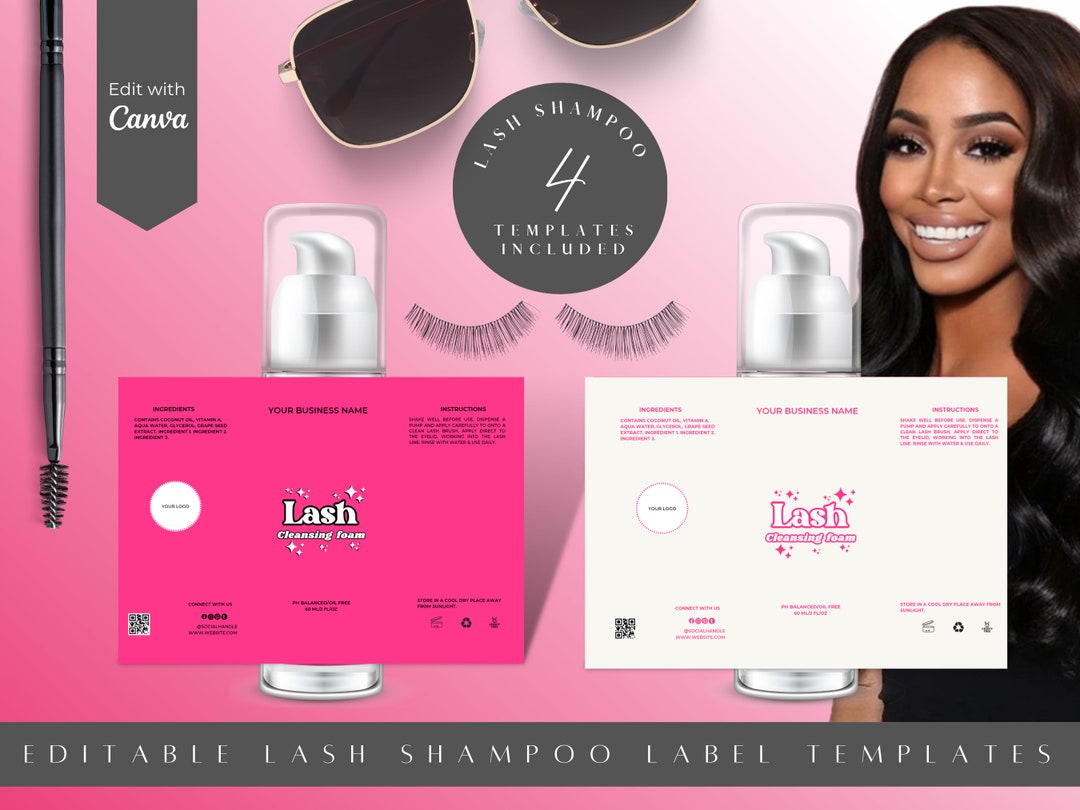 4 DIY Lash Retro Shampoo Template, Lash Bath Label, Eye Lash Cleanser ...