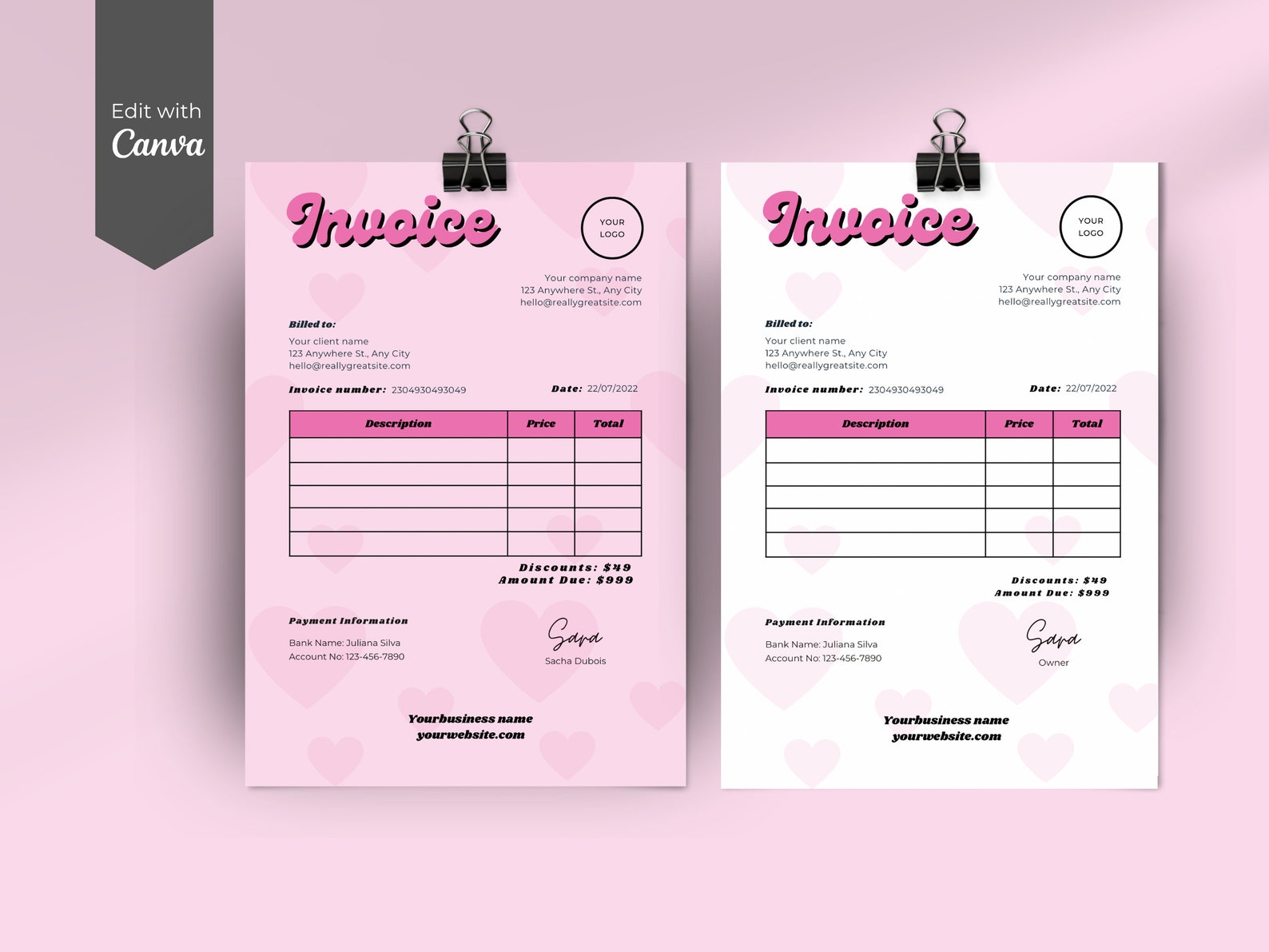 Pink Retro Invoice Template: Beauty Salon Business Receipt (digital ...