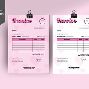Pink Retro Invoice Template, Business Invoice, Beauty Salon Invoice ...